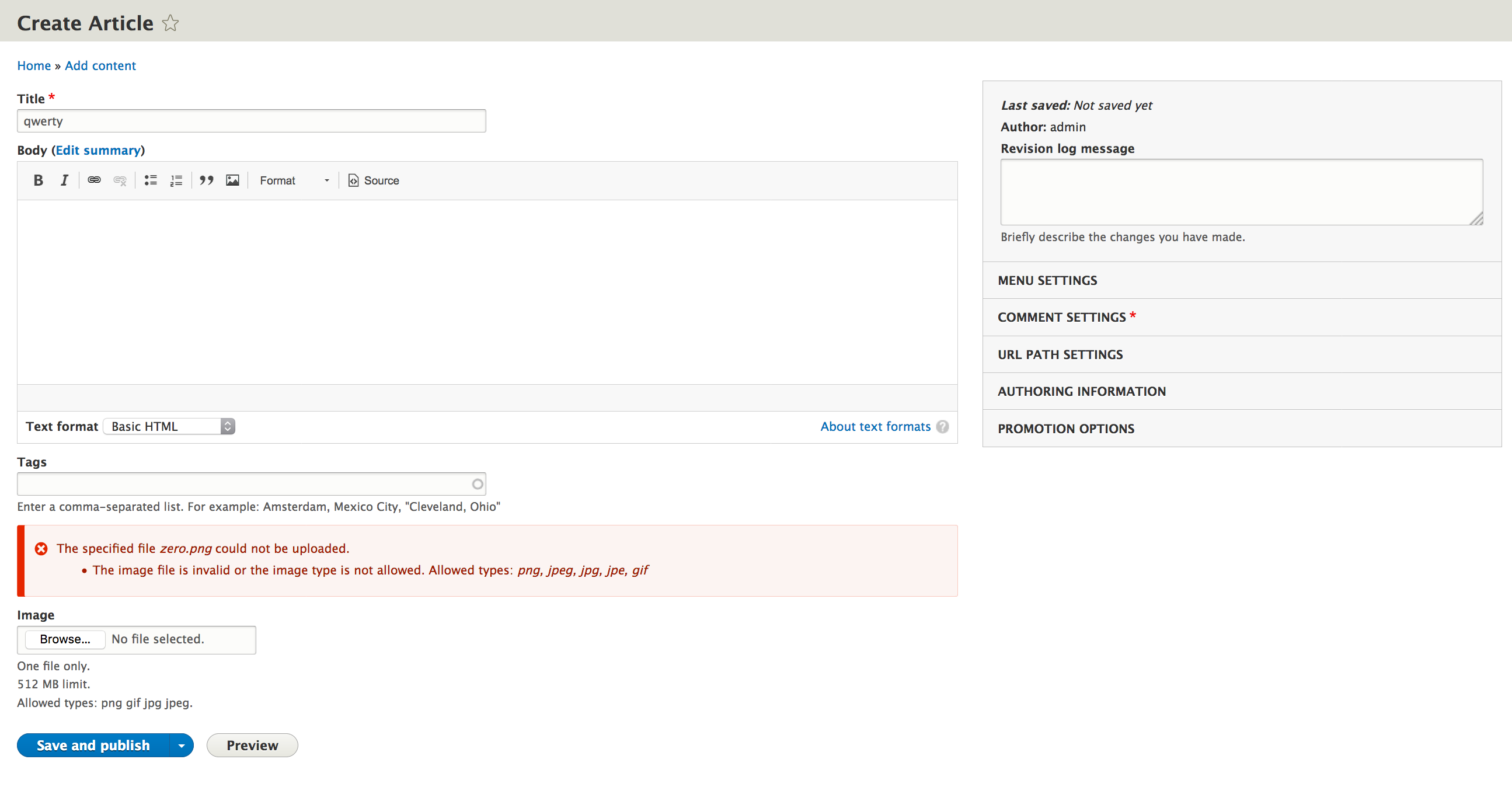 Incorrect node create validation error when an invalid image is attached to a field [#2377747 ...